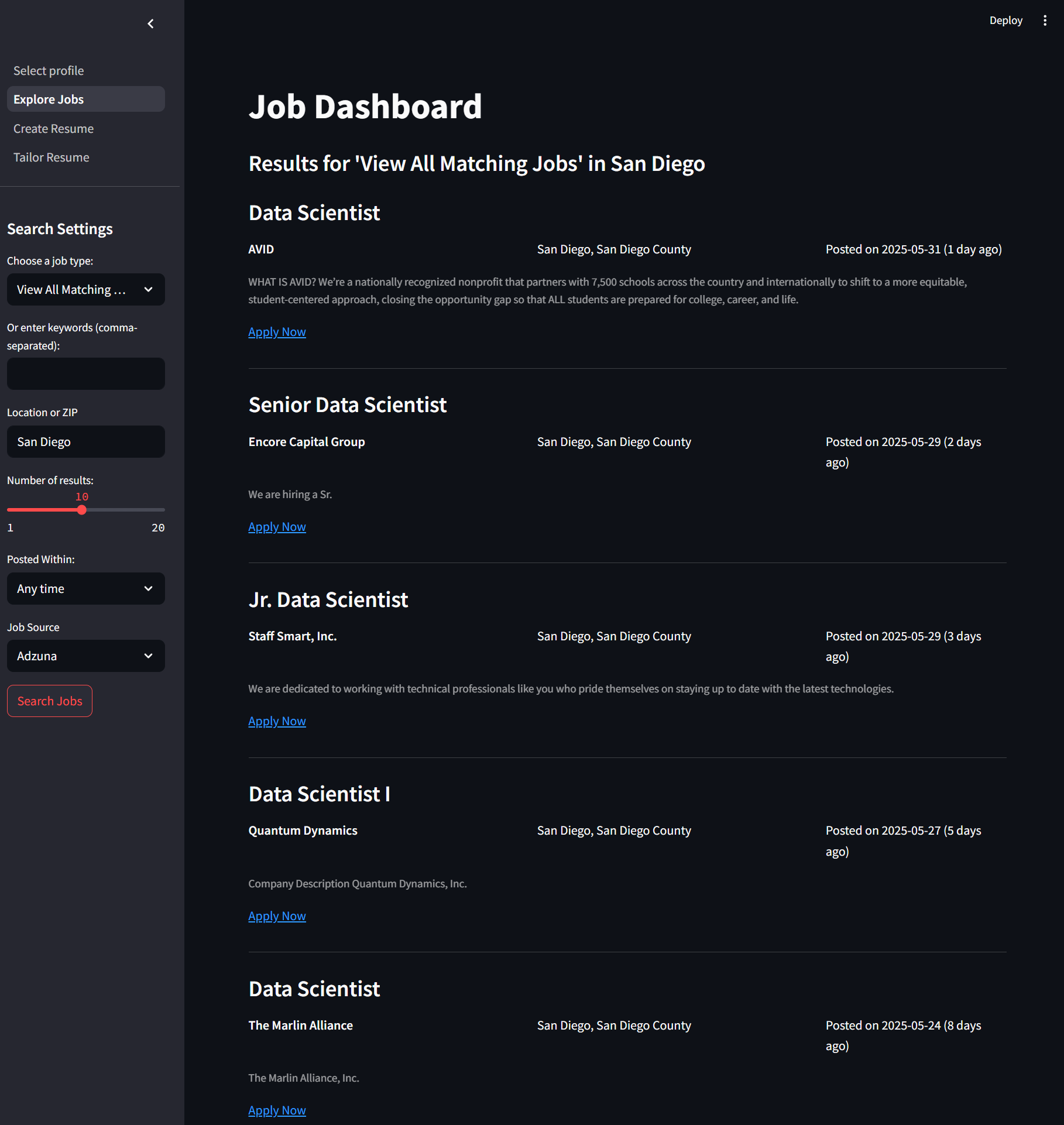 Job Dashboard + Resume Builder - Jonathan Marcu